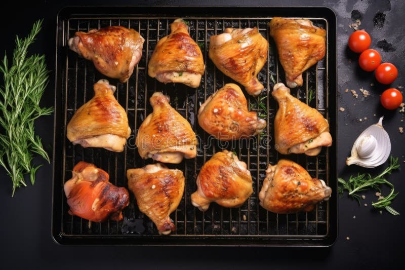 Flat Lay of Chicken Thighs on Cooling Tray Stock Image - Image of ...