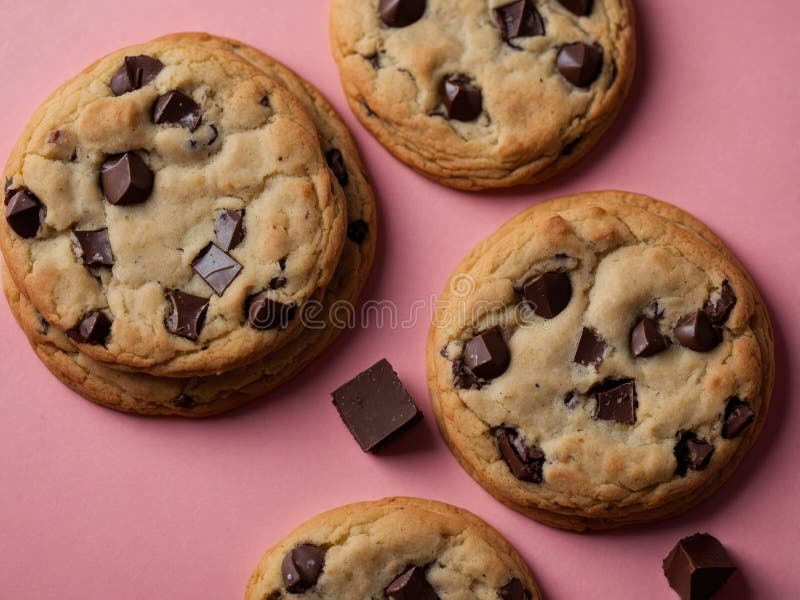 Flat Lay of Chocolate Chip Cookies on Pink Background. Stock ...