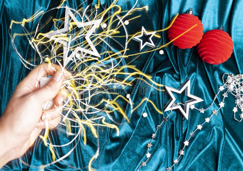 Flat Lay Christmas Composition in Trendy Colors with Defocused Sparks ...