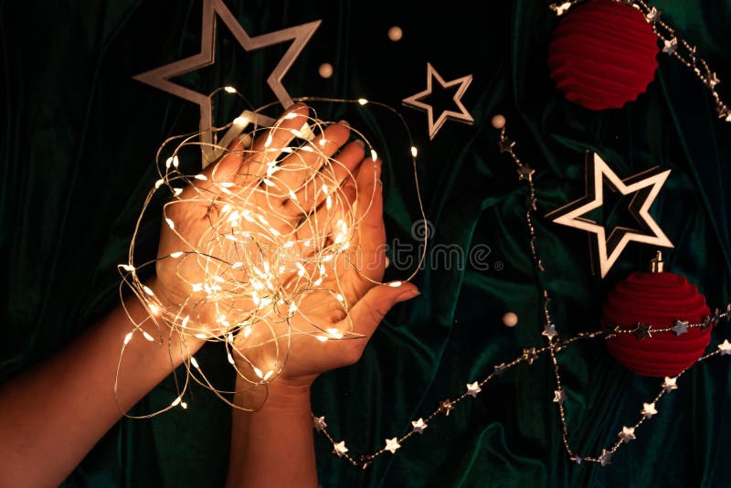 Flat Lay Christmas Composition in Trendy Colors with Sparks. Magic ...