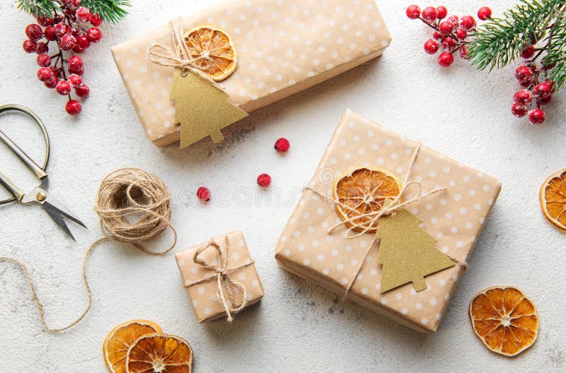 Flat Lay with Christmas Gift Boxes Stock Photo - Image of decor ...