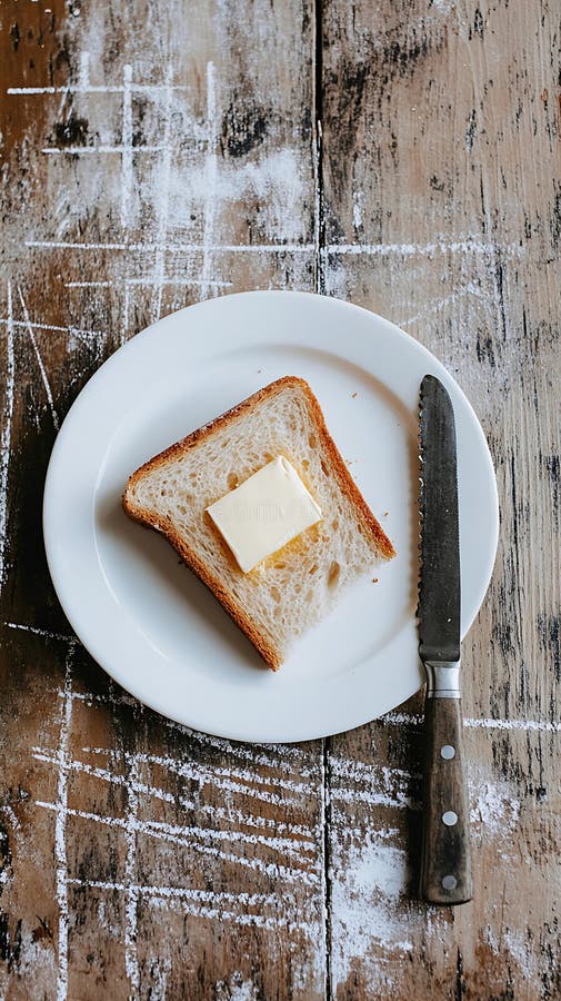Flat Lay Close-up of Buttered Bread Slice, Simple and Rustic Meal Stock ...