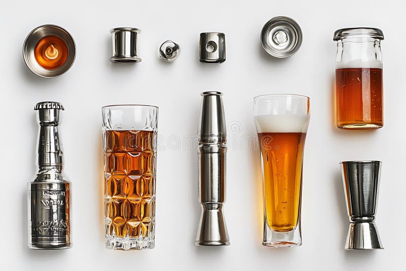 Flat Lay of Cocktail Ingredients and Tools with a White Background ...