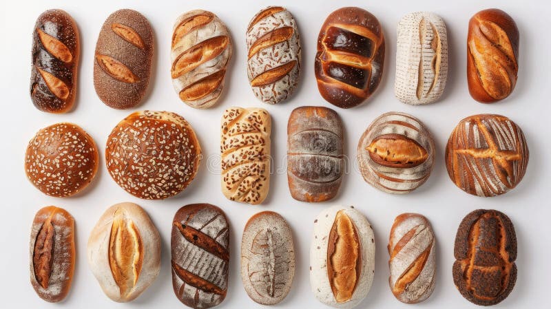 Flat Lay Collection of Artisan Breads on White Surface Stock Image ...