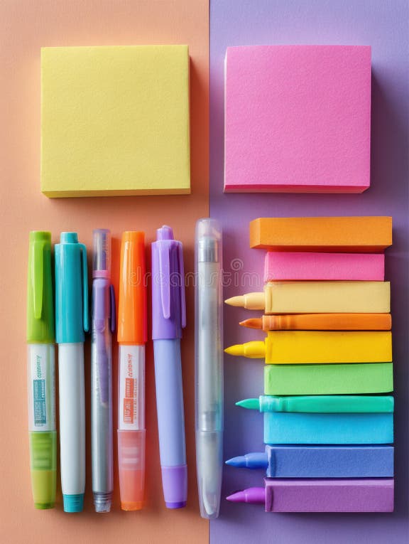 Flat Lay of Color-Coded Sticky Notes and Highlighters for Organization ...