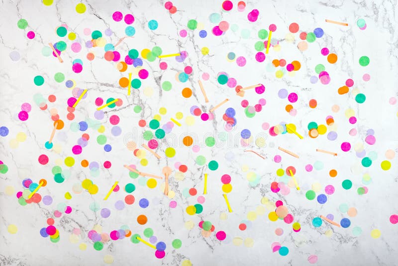 Flat Lay of Colorful Confetti on White Marble Texture Stock Photo ...