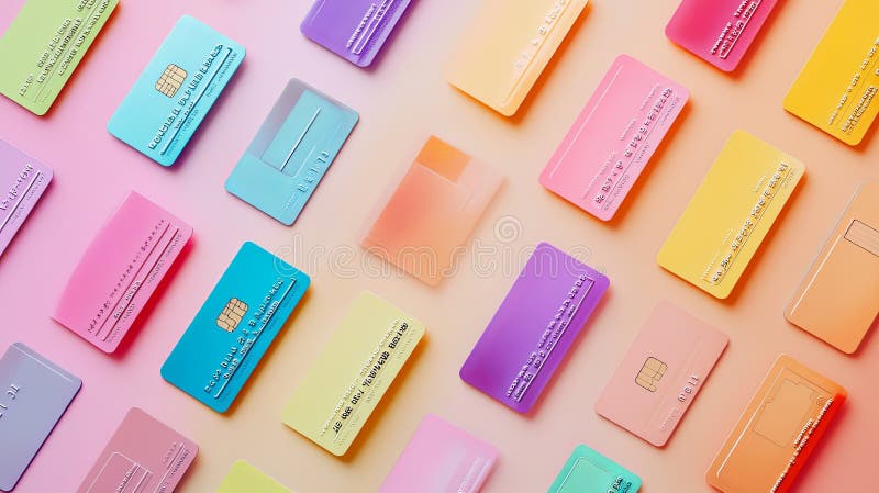 Flat Lay Colorful Debit Credit Cards Styled Neutral Background Digital ...