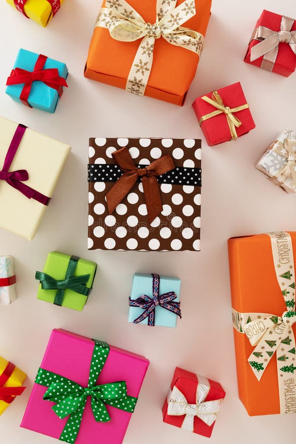 Flat Lay of Colorful Gift Boxes of Different Sizes and Design Stock ...