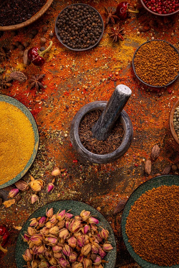 Colorful mix of spices stock image. Image of bowl, cooking - 159496901