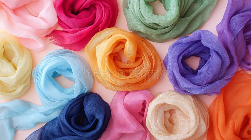 A Flat Lay of Colorful Scarves Arranged on a Pastel-colored Table ...