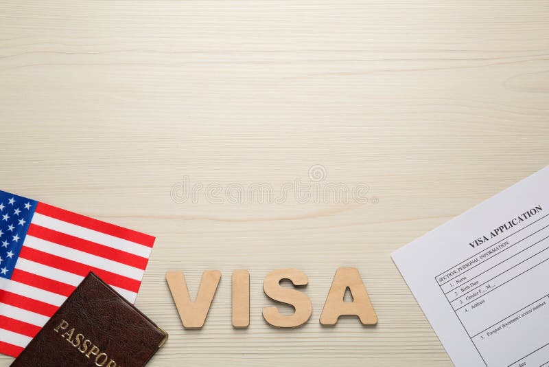 Flat Lay Composition with American Flag, Visa Application Form and ...