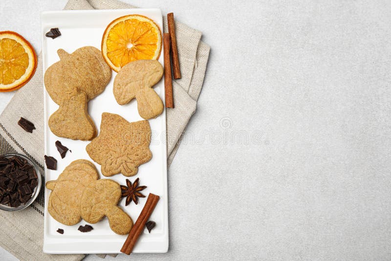 Flat Lay Composition with Baked Biscuits of Different Shapes on Light ...