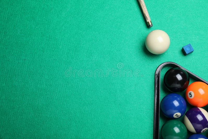 Flat Lay Composition with Balls on Billiard Table, Space for Text Stock ...