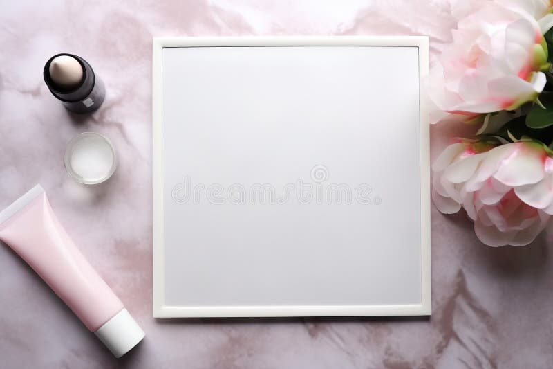 Flat Lay Composition with Blank Sheet of Paper and Cosmetic Products ...