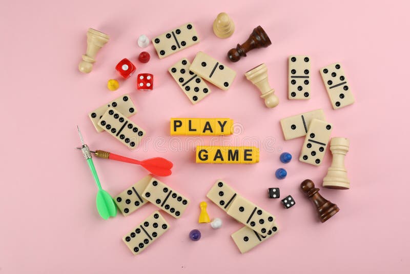 Flat Lay Composition of Blocks with Words Play Game on Pink Background ...