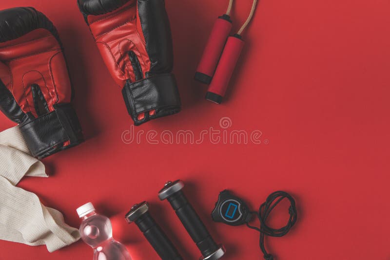 Flat Lay Composition of Boxer Training Equipment Stock Photo - Image of ...