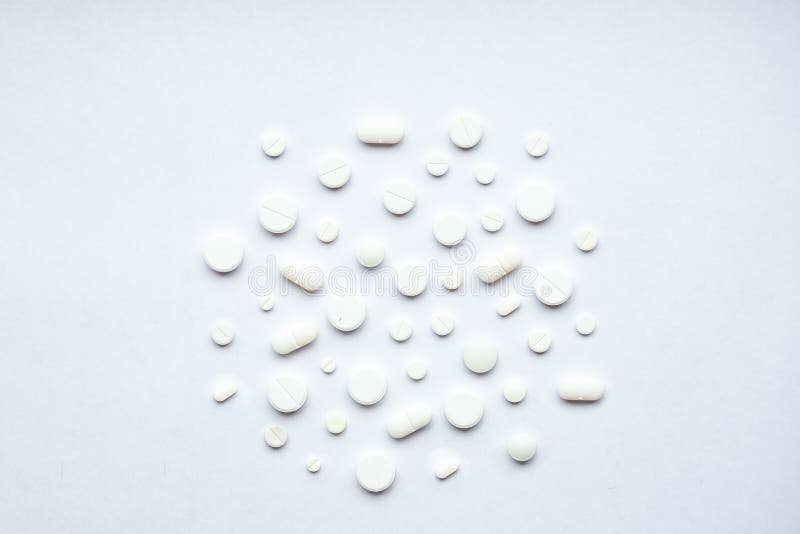 Flat Lay Composition with Bunch of Different Pills Scattered on Table ...