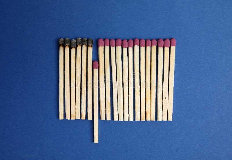 Flat Lay Composition with Burnt and Whole Matches on Blue Background ...