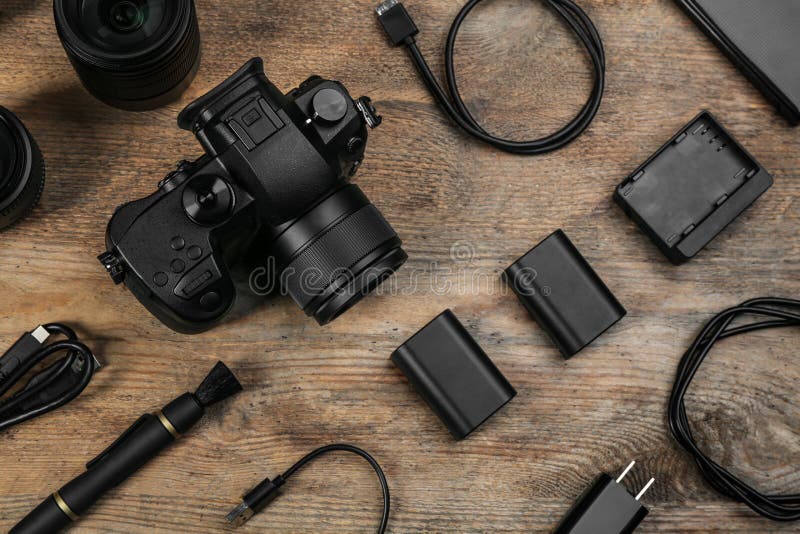 Flat Lay Composition with Camera and Video Production Equipment on ...