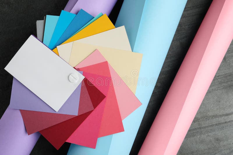 Flat Lay Composition with Color Palette on Grey Background Stock Photo ...