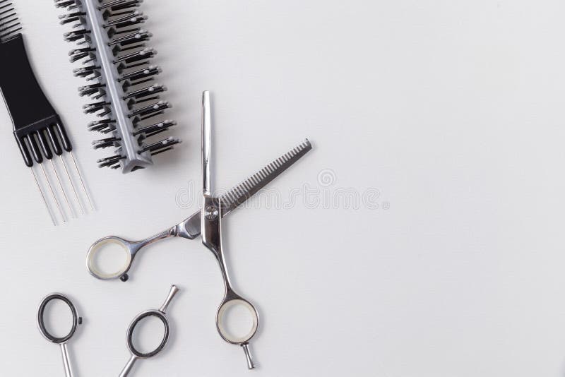 Flat Lay Composition with Combs, Scissors Stock Image - Image of ...