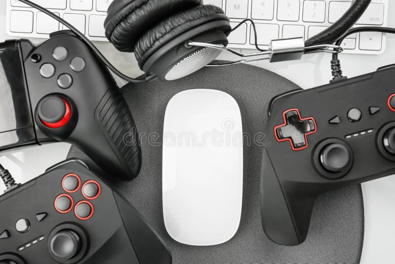 Flat Lay Composition with Computer Mouse Stock Photo - Image of device ...