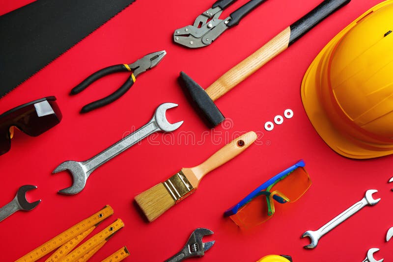 Flat Lay Composition with Construction Tools Stock Image - Image of ...