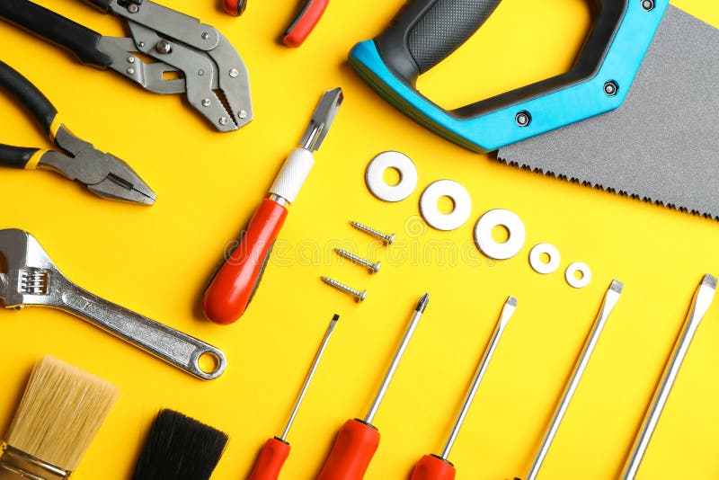 Flat Lay Composition with Construction Tools Stock Image - Image of ...