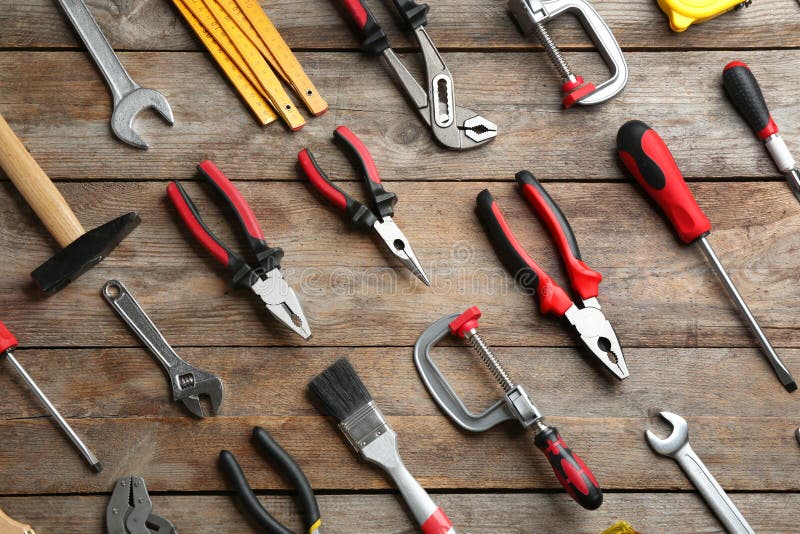 Flat Lay Composition with Construction Tools on Background Stock Photo ...