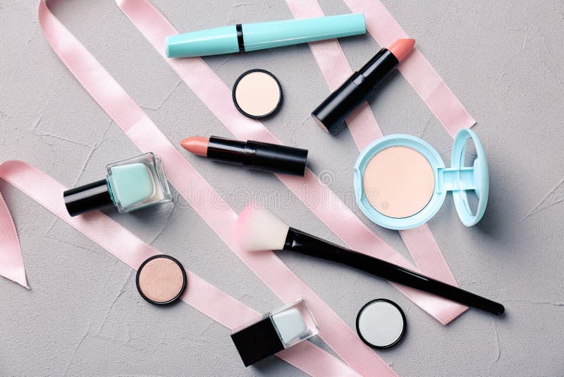 Flat Lay Composition with Cosmetic Products Stock Photo - Image of ...