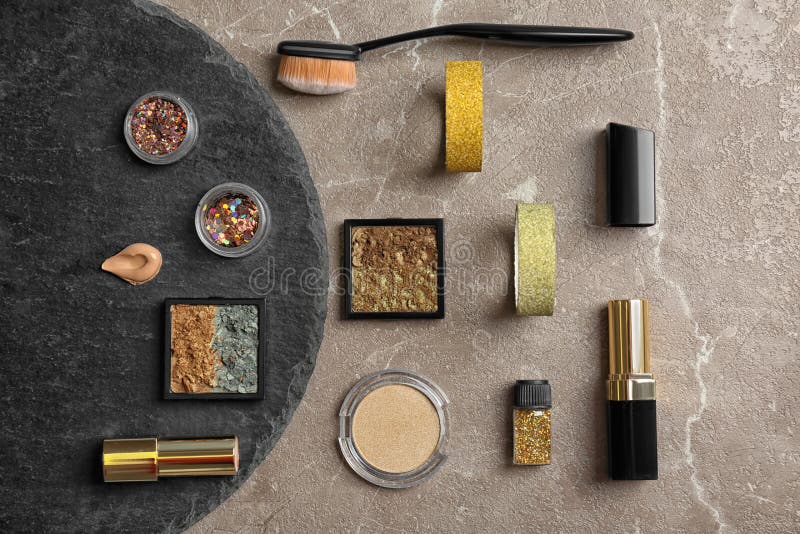 Flat Lay Composition with Cosmetic Products Stock Photo - Image of ...