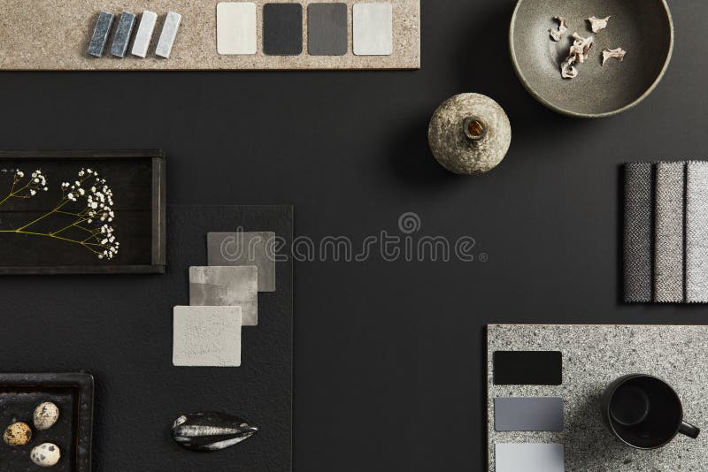Flat Lay Composition of Creative Black Architect Mood Board with ...
