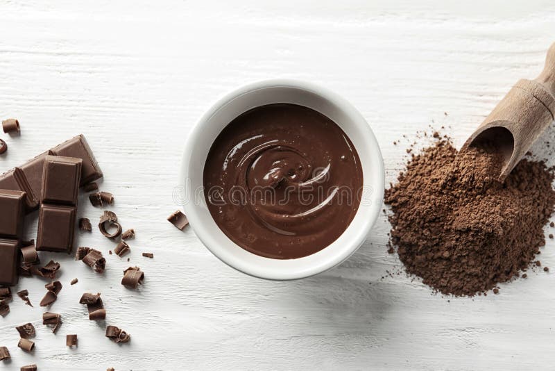 Flat Lay Composition with Delicious Chocolate on Wooden Background ...