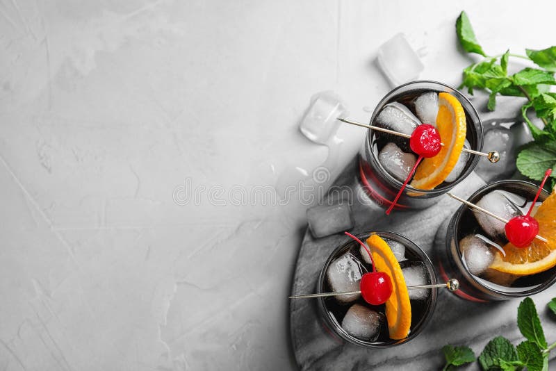 Flat Lay Composition with Delicious Cocktail on Light Table Stock Image ...