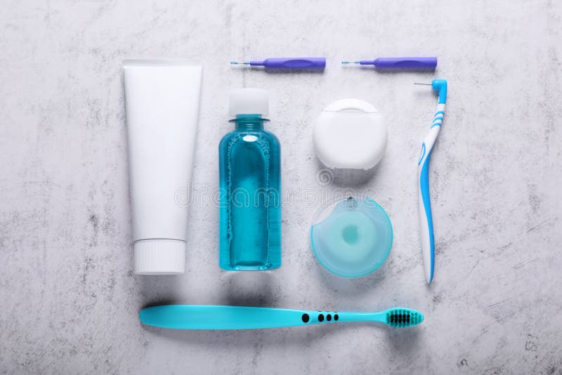 Flat Lay Composition with Dental Floss and Different Teeth Care ...