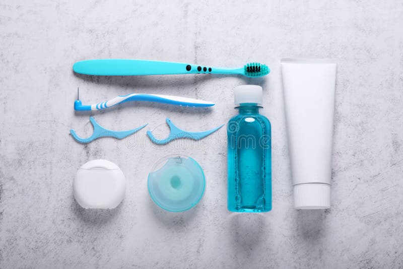 Flat Lay Composition with Dental Floss and Different Teeth Care ...