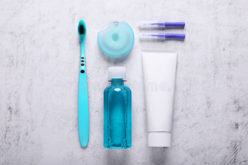 Flat Lay Composition with Dental Floss and Different Teeth Care ...