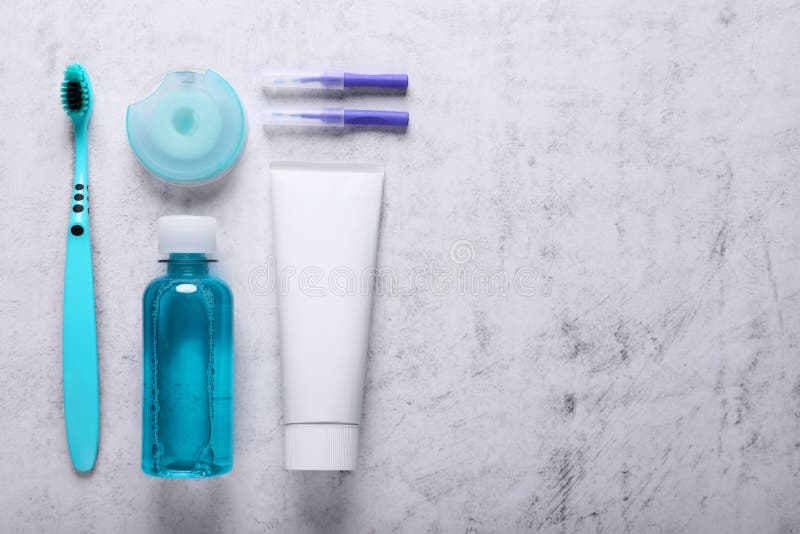 Flat Lay Composition with Dental Floss and Different Teeth Care ...