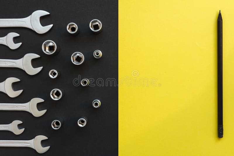 Flat Lay Composition with Different Construction Tools on Black and ...