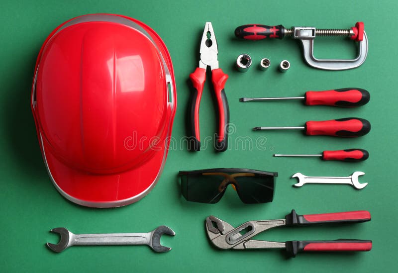 Flat Lay Composition with Different Construction Tools Stock Photo ...