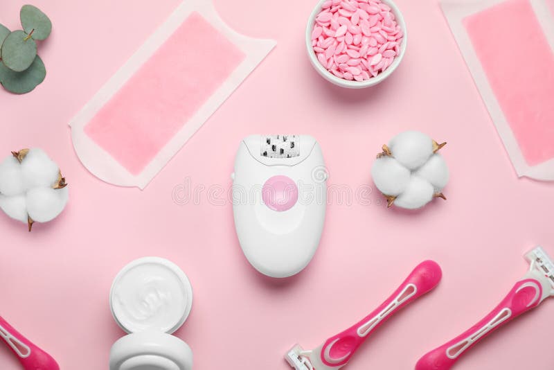 Flat Lay Composition with Different Epilation Products on Pink ...