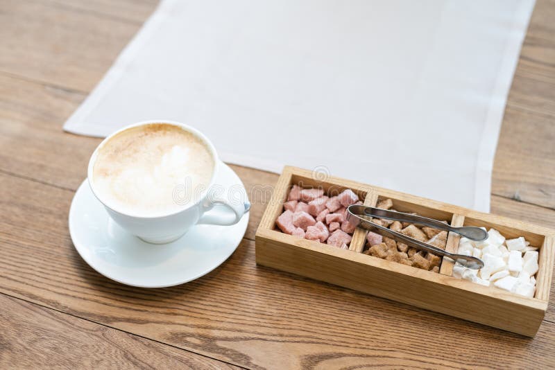 Flat Lay Composition with Different Types of Sugar on Wooden Table ...