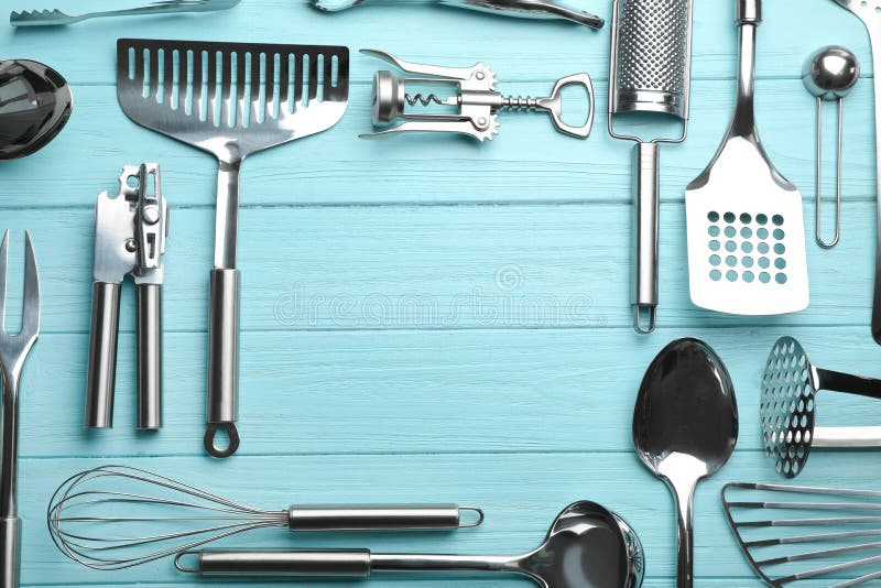 Flat Lay Composition with Different Kitchen Utensils Stock Image ...