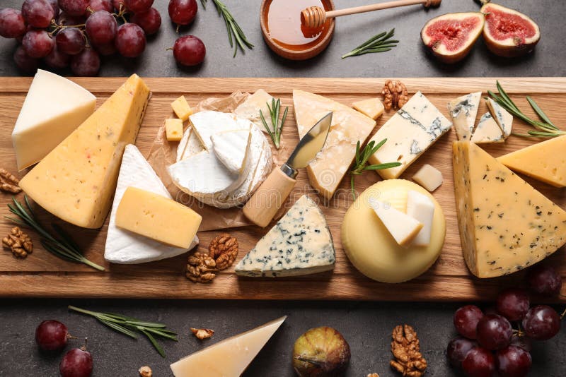Flat Lay Composition with Different Types of Delicious Cheese on Stock ...