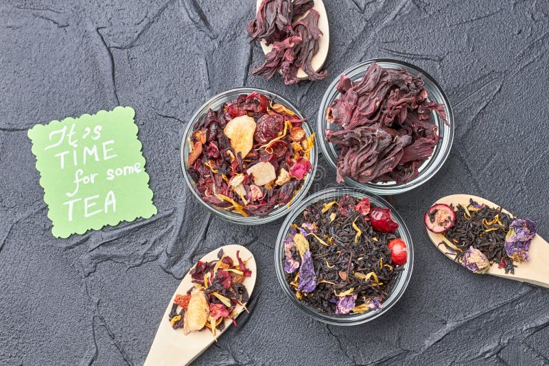 Flat Lay Composition with Different Types of Dry Tea Leaves. Stock ...