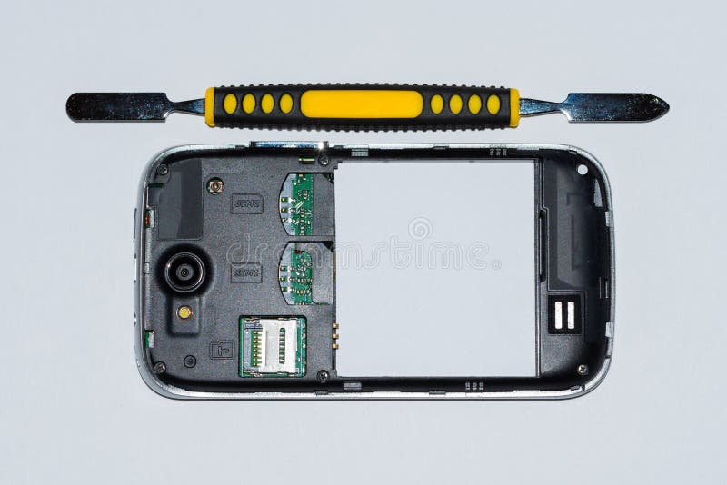Flat Lay Composition with Disassembled Mobile Phone and Tools on White ...
