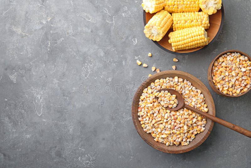 Flat Lay Composition with Dried Corn Kernels on Grey Background Stock ...