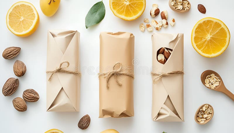 Flat Lay Composition with Eco Friendly Food Packagings on White ...