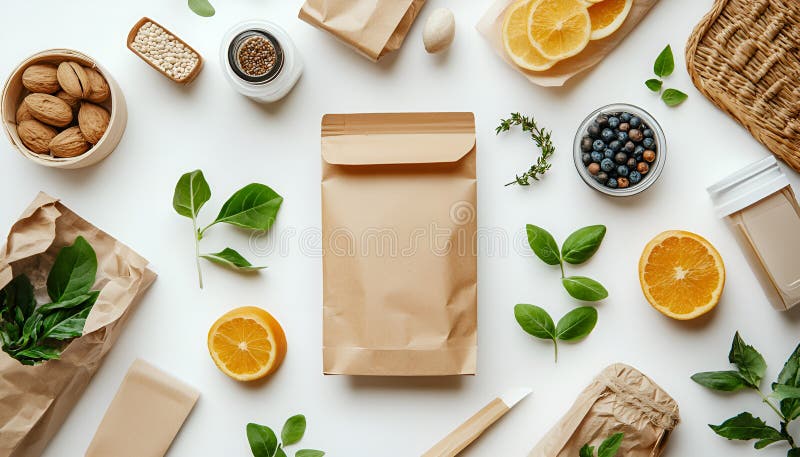 Flat Lay Composition with Eco Friendly Food Packagings on White ...