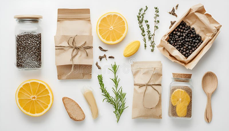Flat Lay Composition with Eco Friendly Food Packagings on White ...